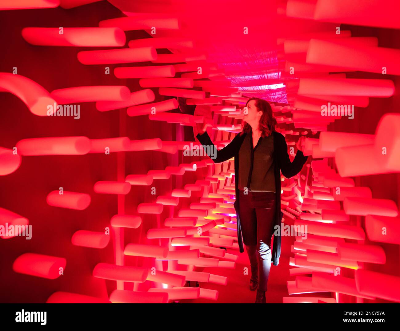 EDITORIAL USE ONLY Alex, from London, experiences the 'Gut Feels' room ...