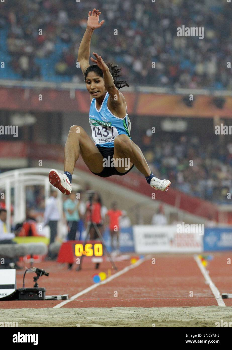 India's Prajusha Maliakkal competes in the Women's Long Jump final ...