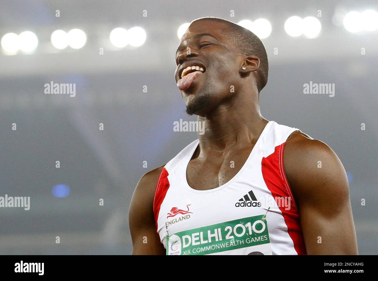 England's Leon Baptiste reacts after winning gold in the Men's 200m ...
