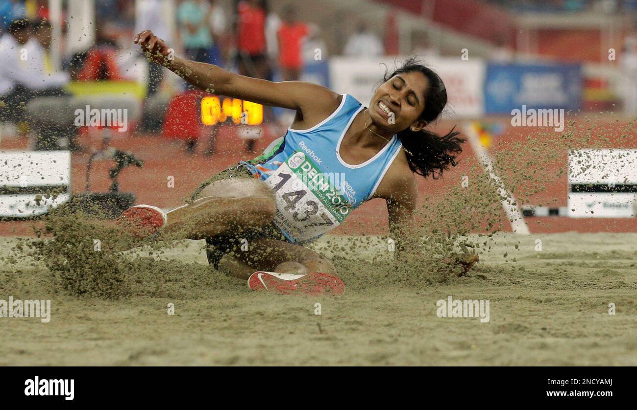 India's Prajusha Maliakkal competes in the Women's Long Jump final ...