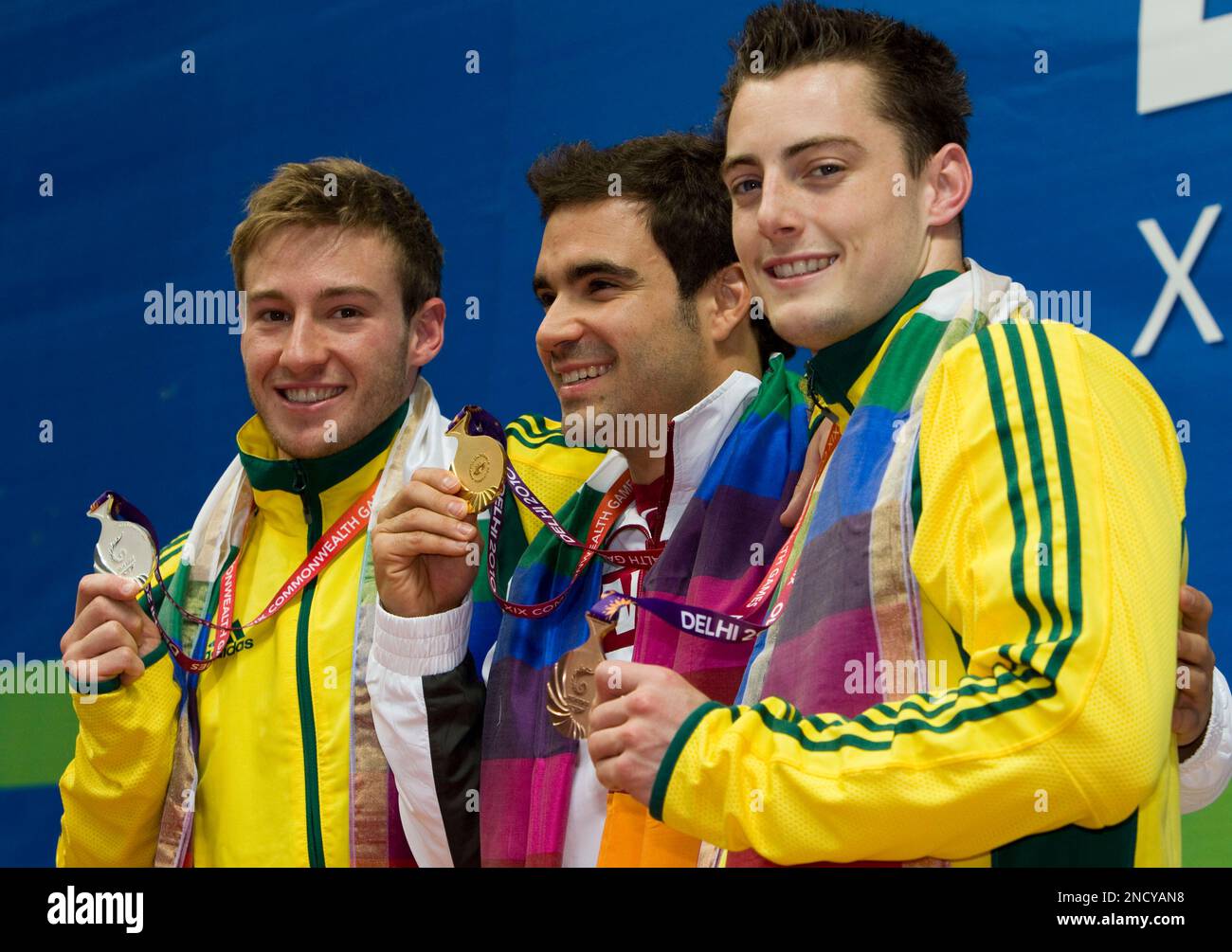 From left, Australia's Matthew Mitcham, silver, Canada's Alexandre ...
