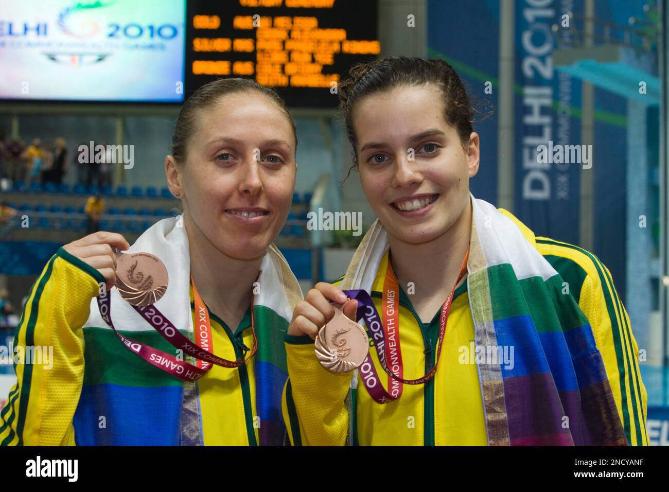 Australia's Briony Cole, left, and Anabelle Smith show their bronze ...
