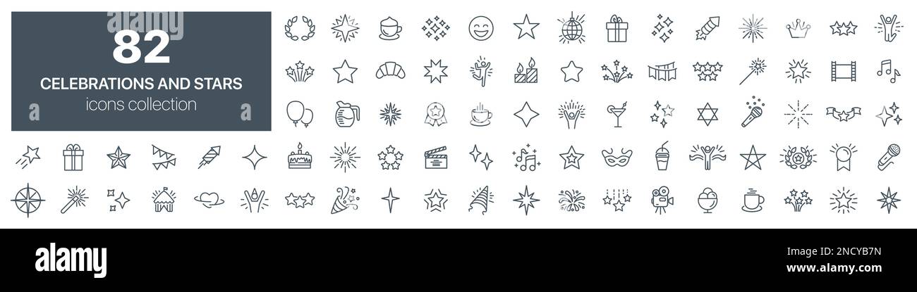 Celebration and stars line icons collection. Vector illustration eps10 ...
