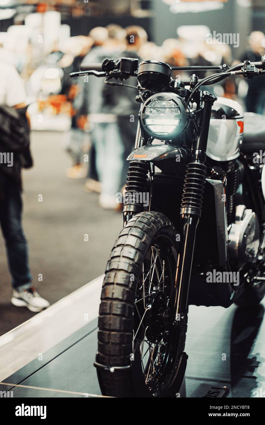 A black motorcycle during live show at Birmingham NEC Stock Photo - Alamy