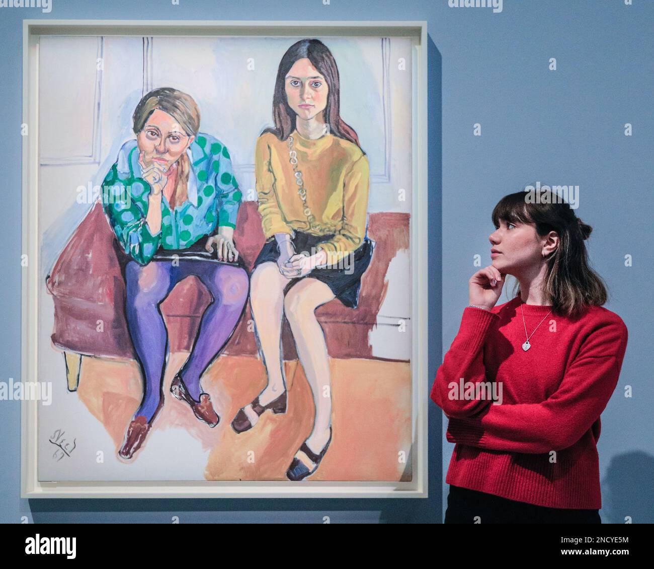 London, UK. 15th Feb, 2023. Staff posing with Alice Neel, Wellesley ...