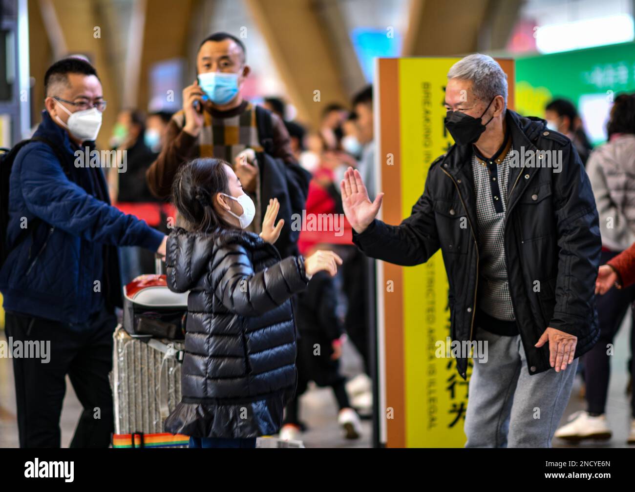 Beijing, China's Yunnan Province. 15th Jan, 2023. A girl gives a high ...