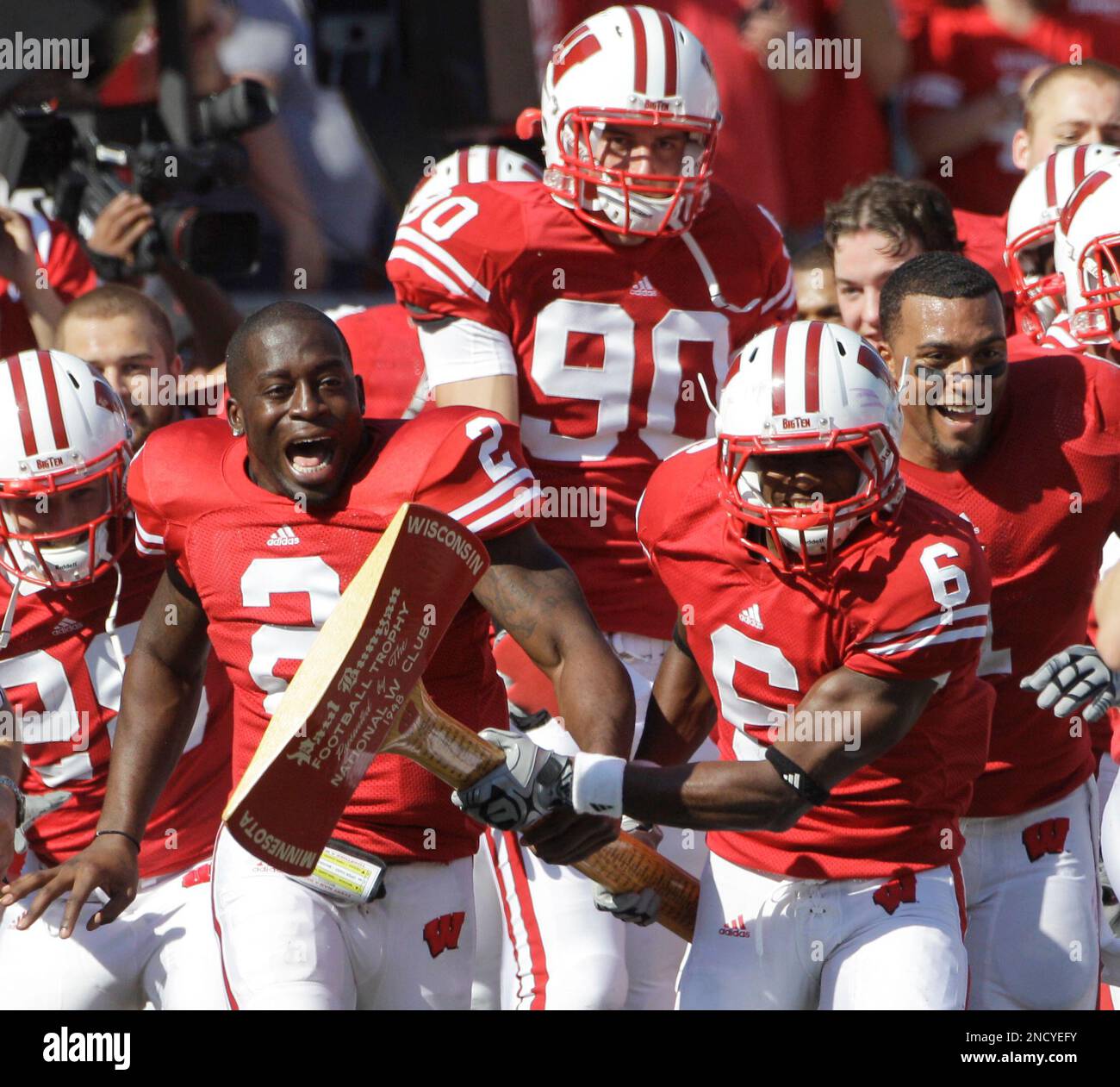 Wisconsin's Jay Valai (2) and Isaac Anderson (6) celebrate with the ...