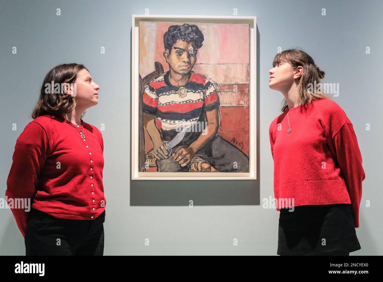 London, UK. 15th Feb, 2023. Staff with Alice Neel, Georgie Arce No.2 ...