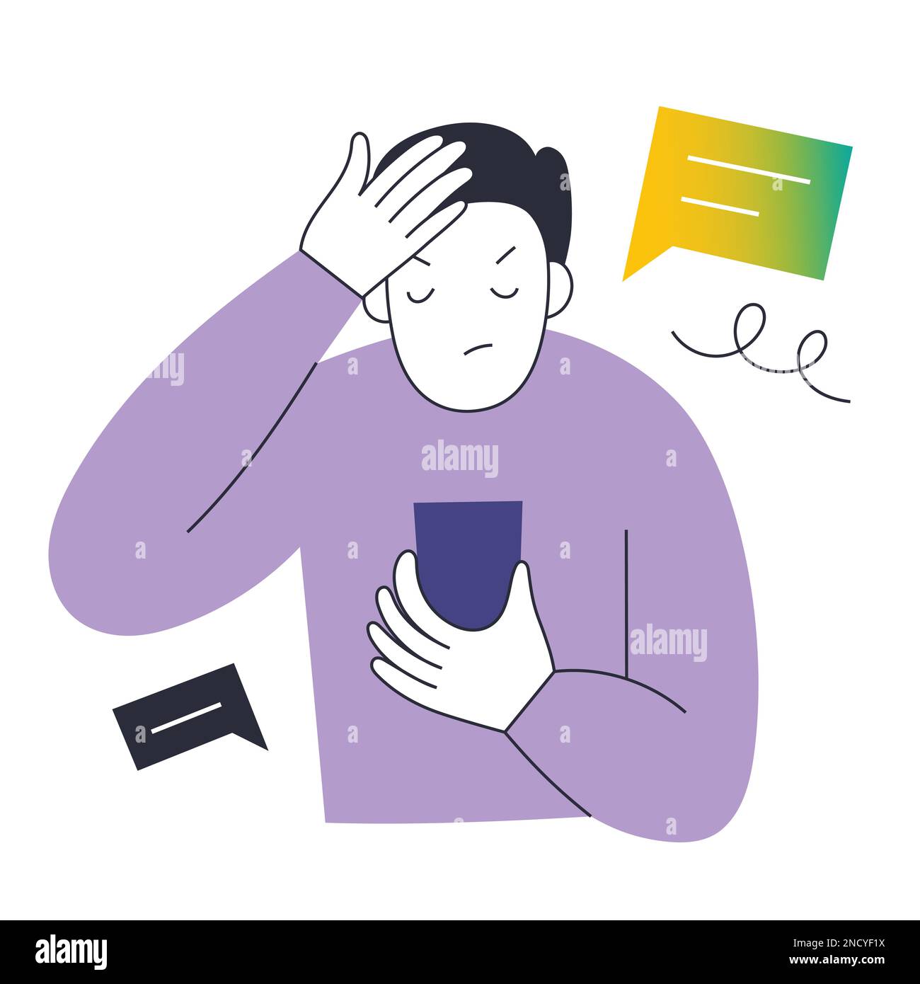 Young man reading news or social media post on his smartphone with ...