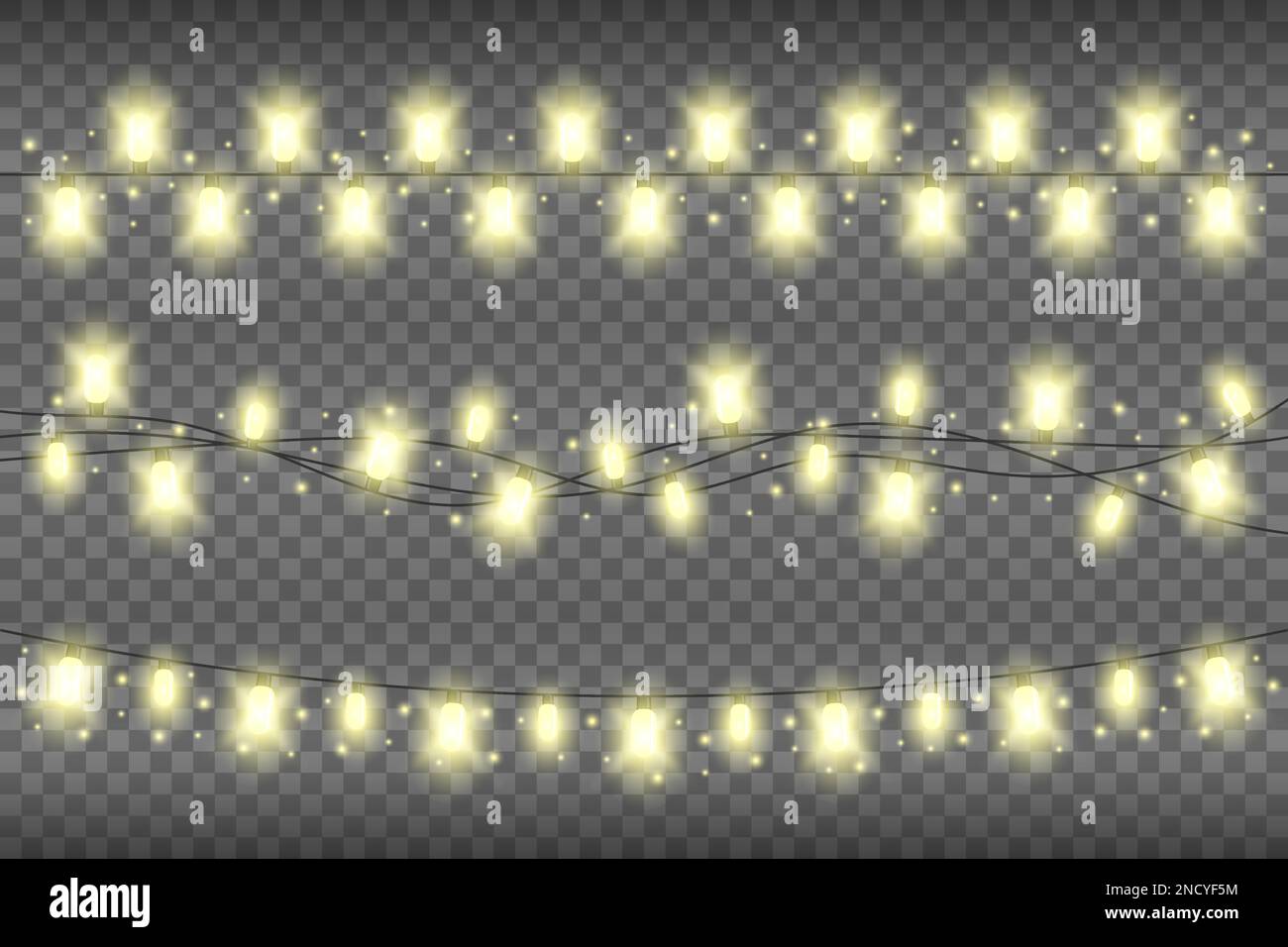 Christmas yellow realistic garland lights on a transparent background ...