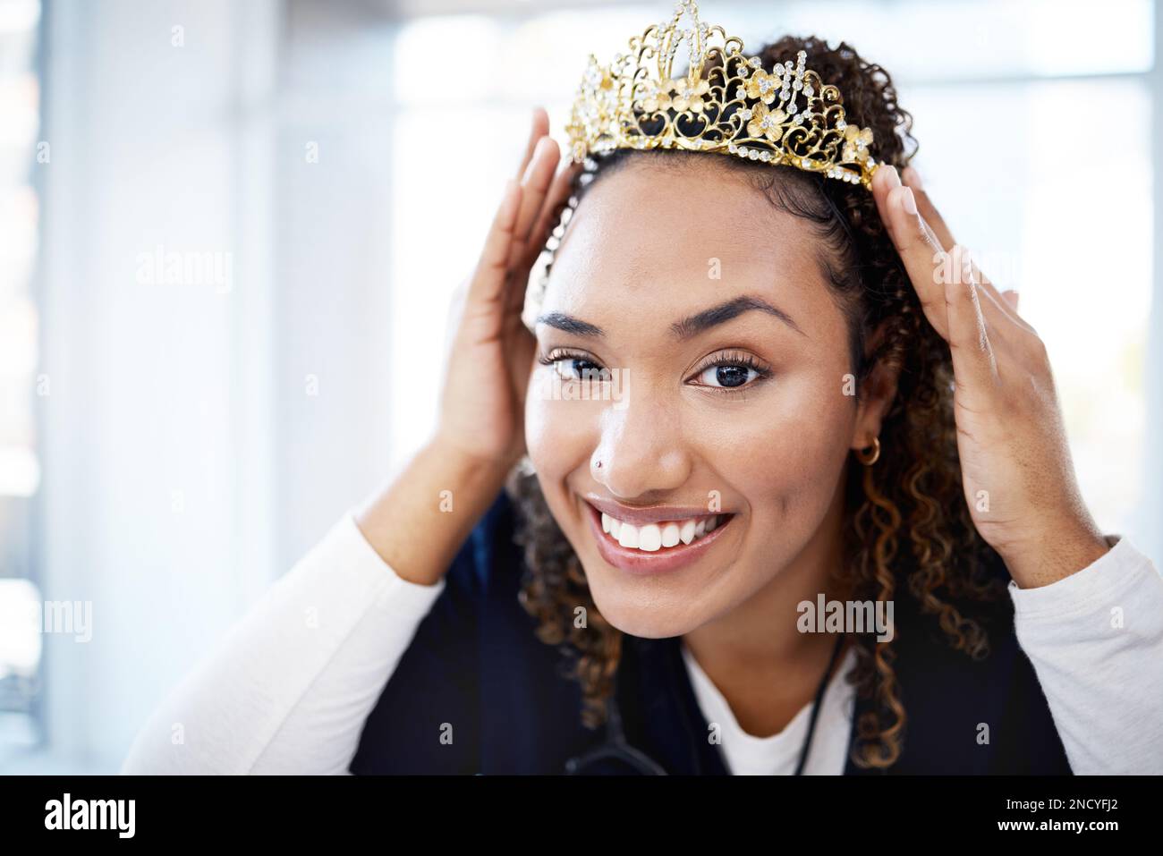 Doctor woman, crown and success portrait for career goals, achievement ...