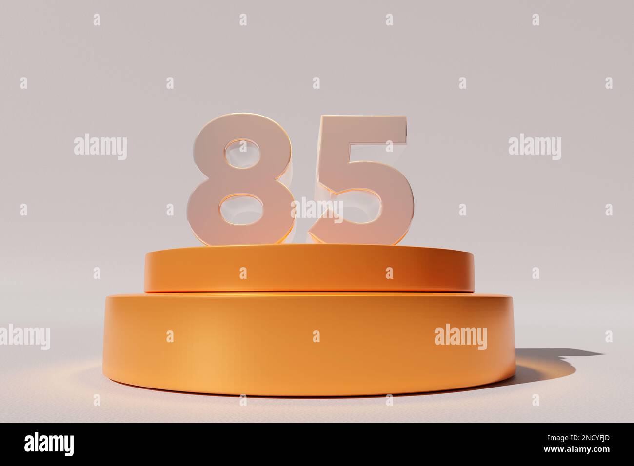 A 3D rendering of round orange platform with white number 85 ...