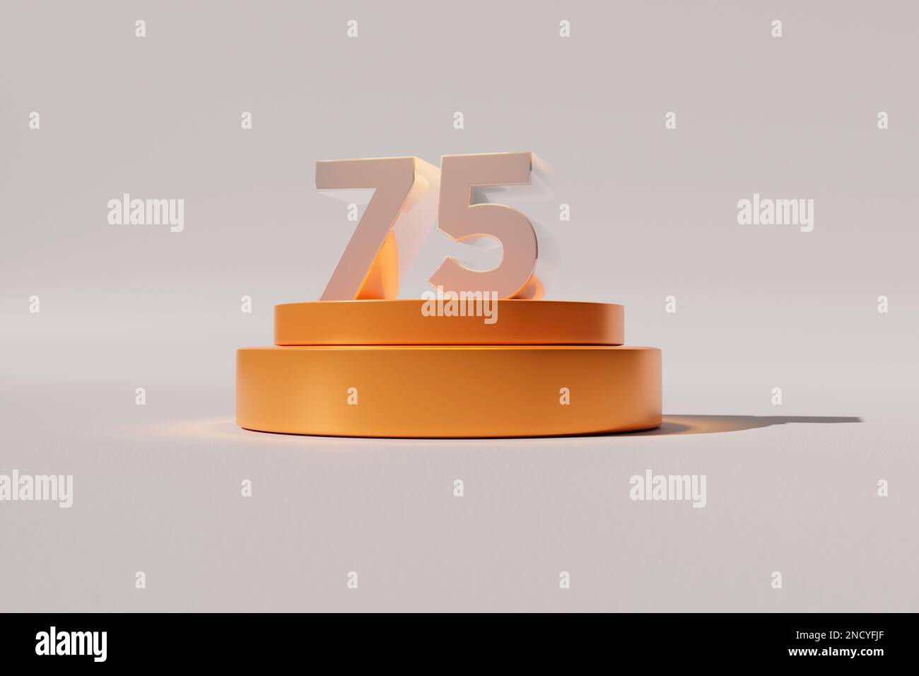 A 3D rendering of round orange platform with white number 75 ...