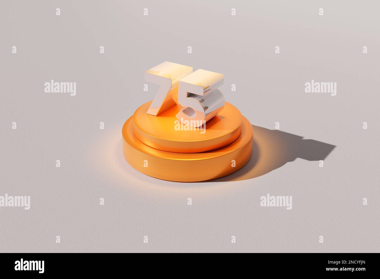 A 3D rendering of round orange platform with white number 75 ...