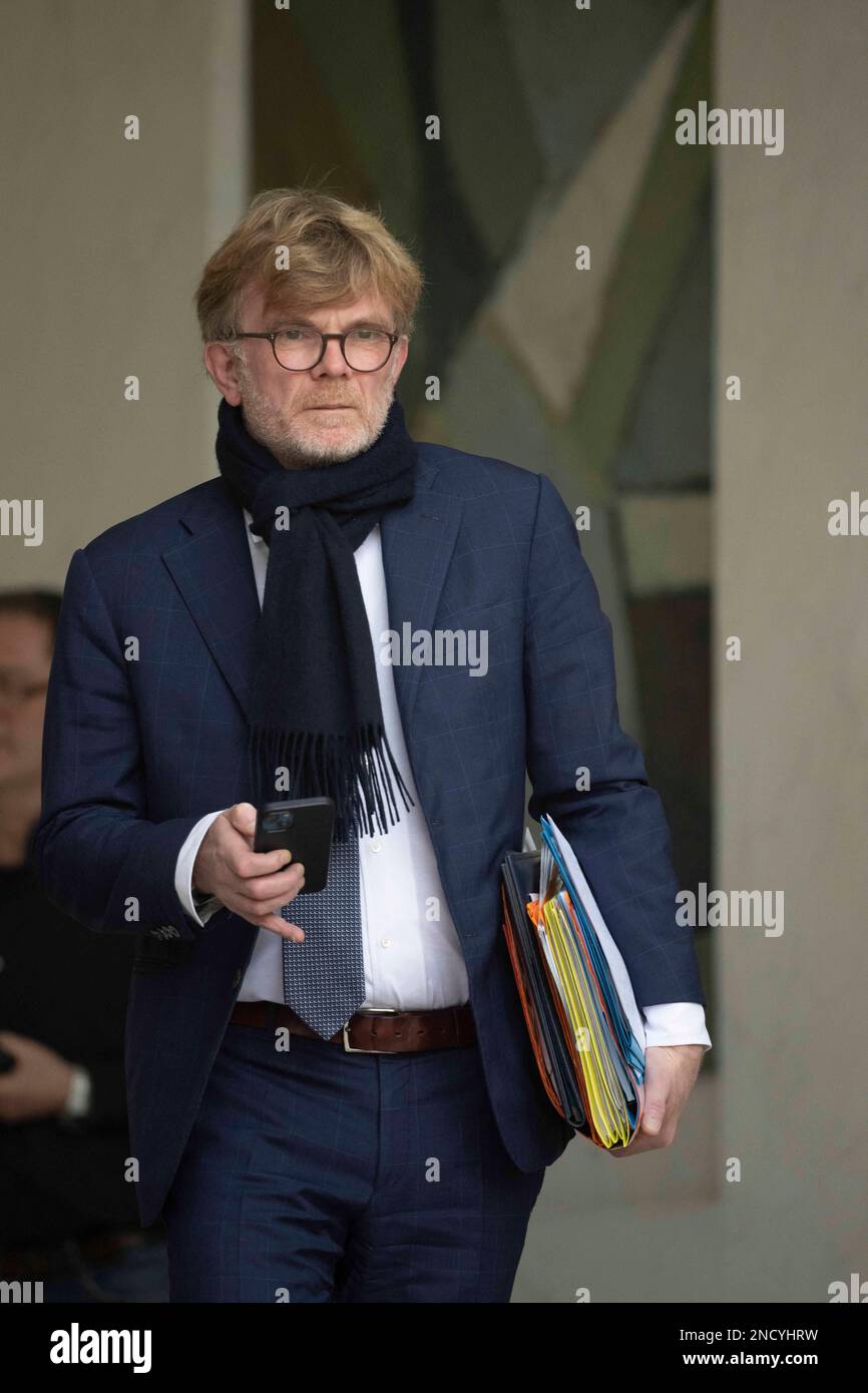 French Minister Marc Fesneau walks after taking part in the weekly ...