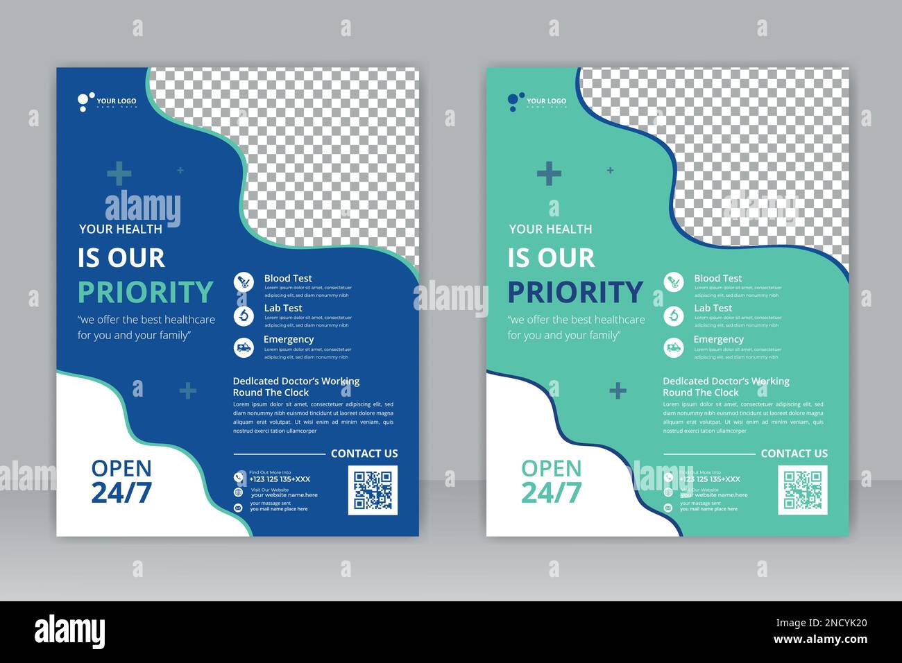 Healthcare cover a4 template design and flat icons for a report and ...