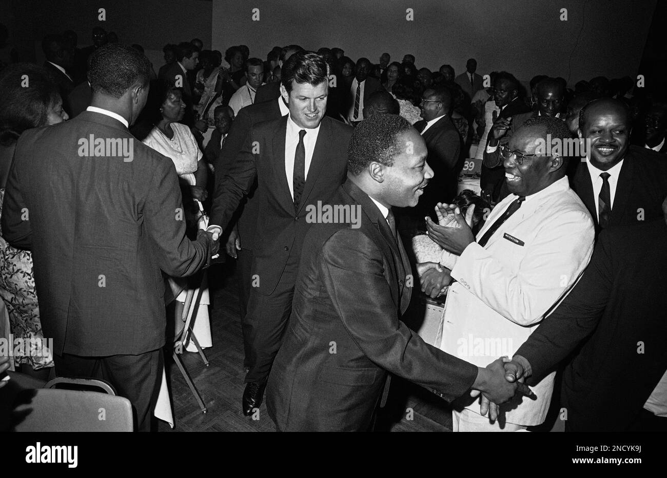 Dr. Martin Luther King (foreground) flanked by Sen. Edward Kennedy (D ...
