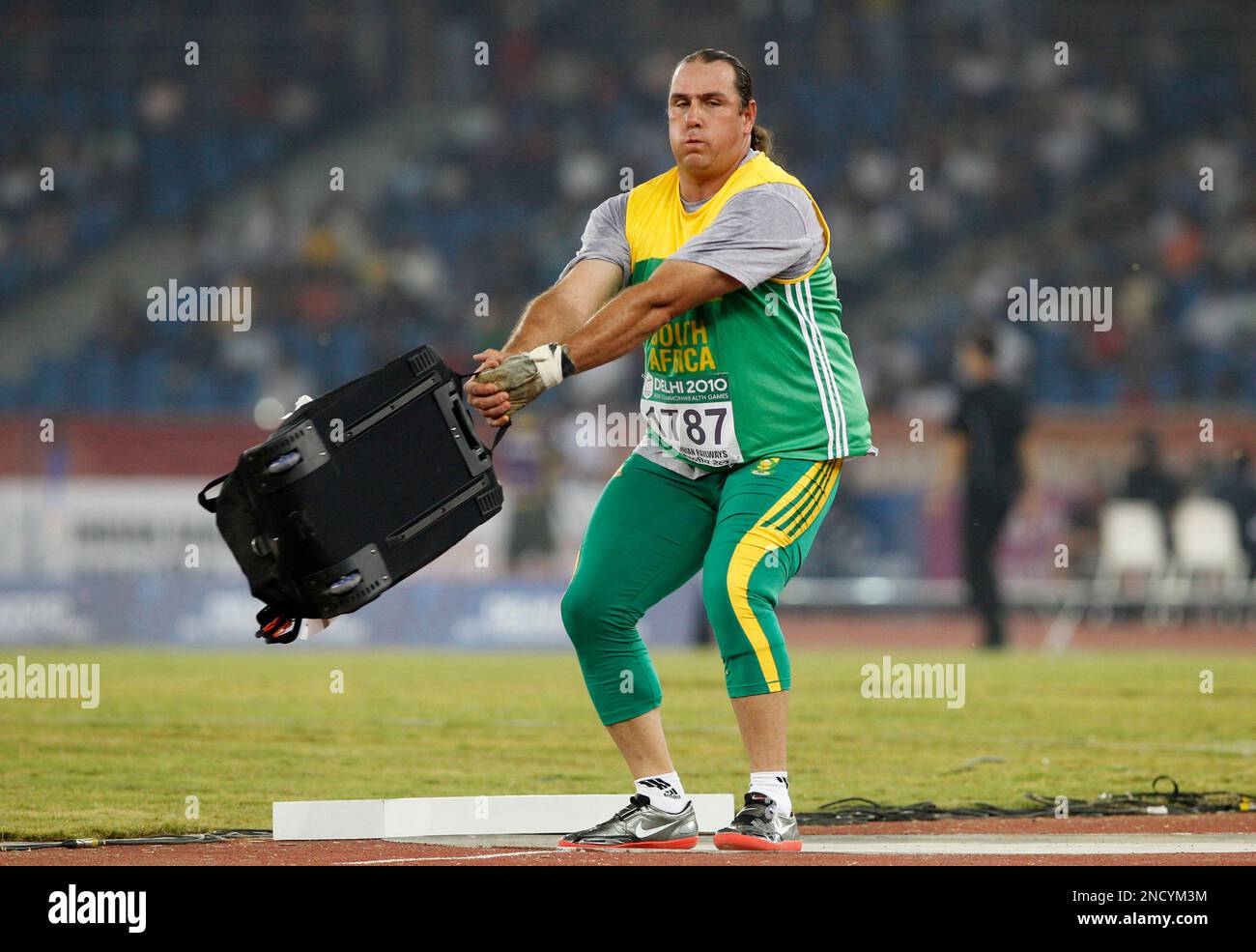 South Africa's Christiaan Harmse warms up before the Men's Hammer final ...
