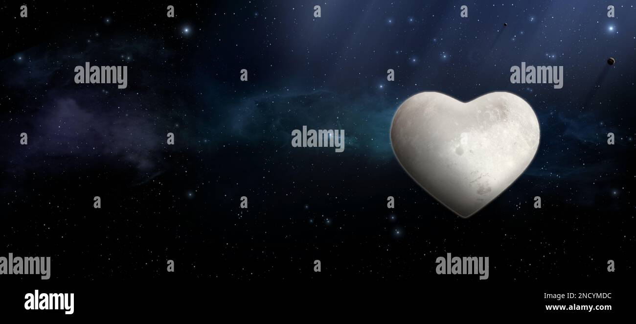 holiday deep space star field and heart shape moon banner Stock Photo ...