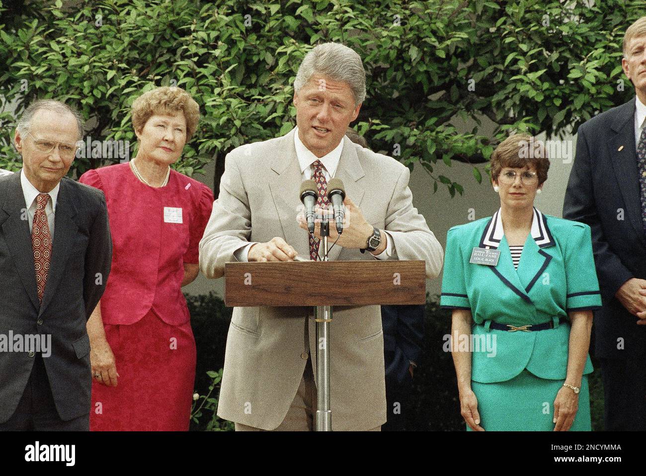 President Bill Clinton speaks at a Rose Garden ceremony in Washington ...