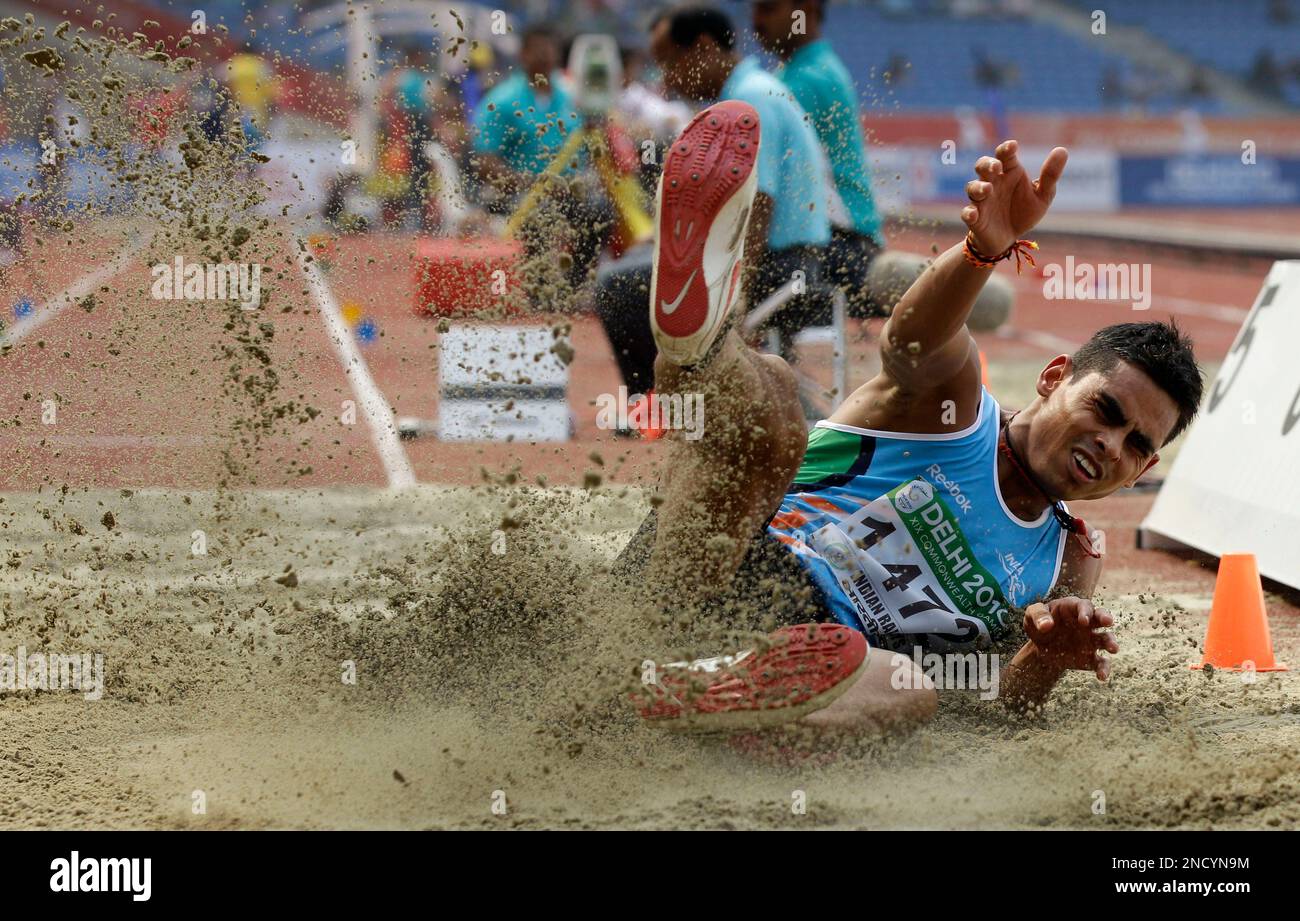India's Ankit Sharma competes in a Men's Long Jump qualification during ...
