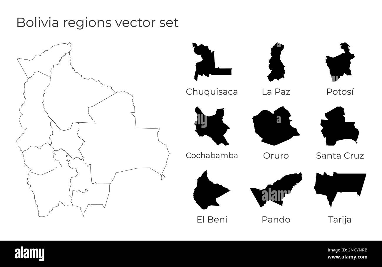 Bolivia map with shapes of regions. Blank vector map of the country with regions. Borders of the ...