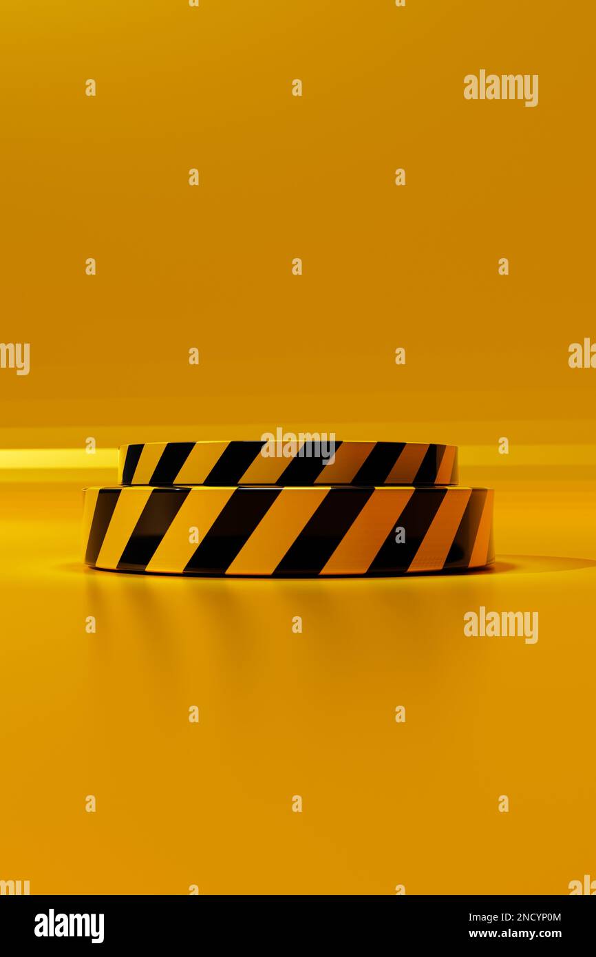 A vertical view of the 3D-rendered yellow-striped display over the yellow background Stock Photo ...