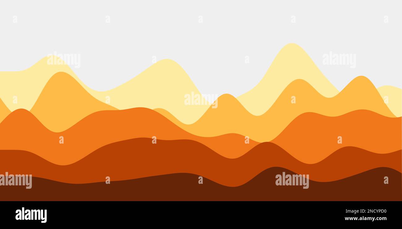 Abstract yellow orange brown hills background. Colorful waves appealing ...