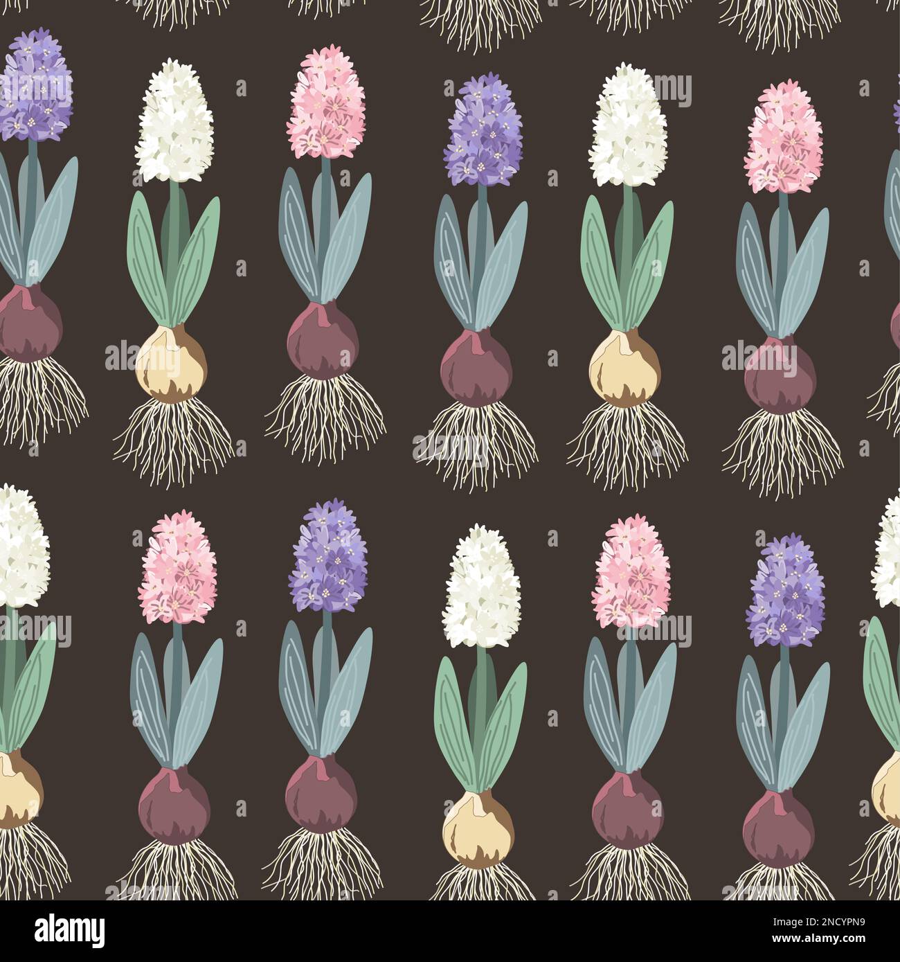 Hyacinth seamless pattern, botanical vintage style. Hyacinths with ...