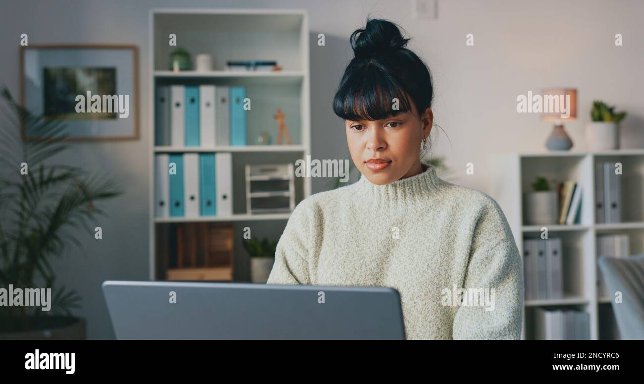 Office, laptop and business woman portrait happy for career in digital ...