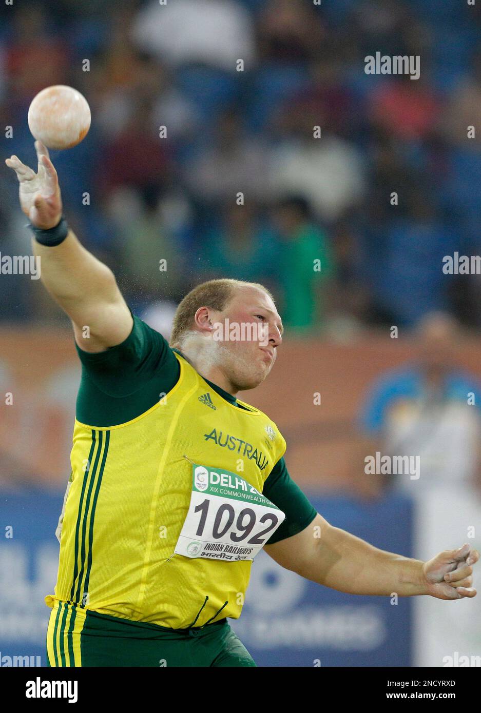 Australia's Dale Stevenson takes a throw in the Men's Shot Put final ...