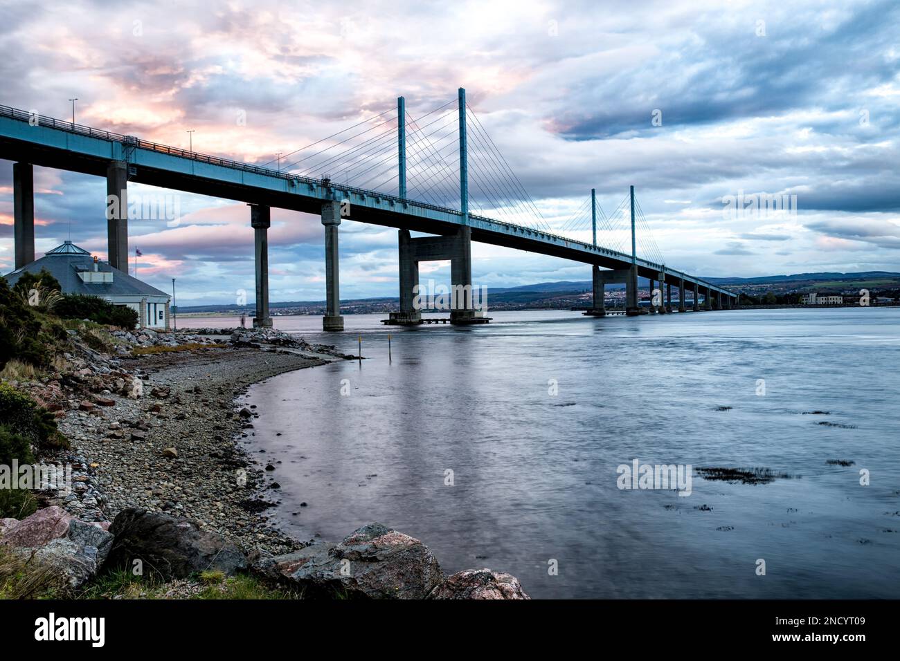 An aerial view of Kessock Bridge over lake Stock Photo - Alamy