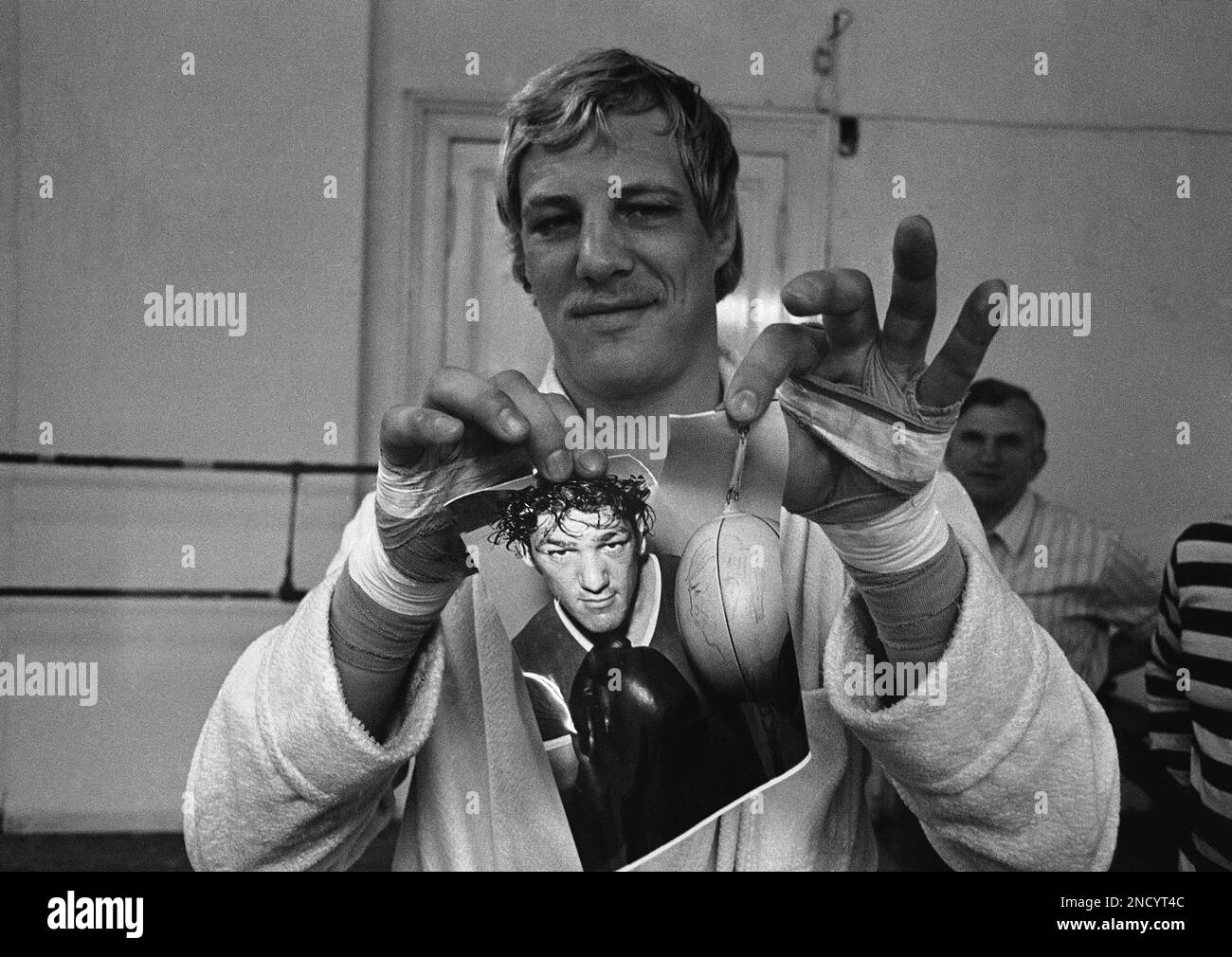 German boxer Wilhelm von Homburg, rips the photograph of his opponent ...