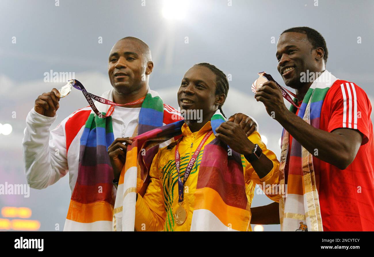 From left, England's Mark Lewis-Francis, Jamaica's Lerone Clarke, and ...