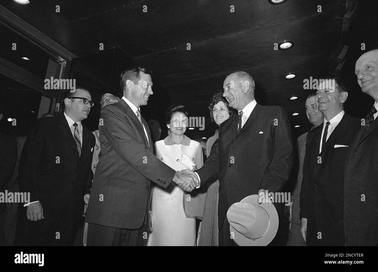 Gov. Carl Sanders, left, welcomes President Lyndon Johnson during ...