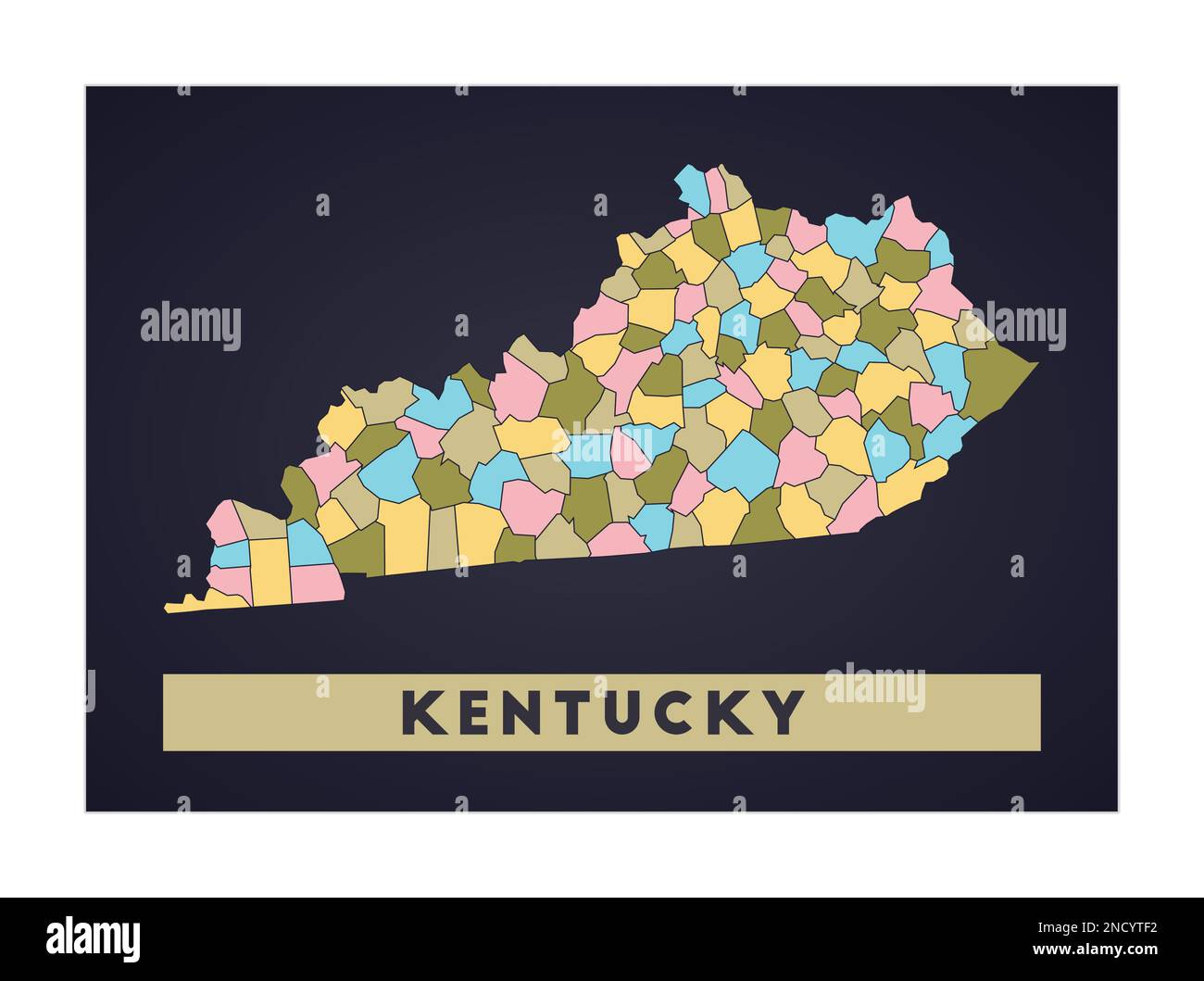 Kentucky map. US state poster with regions. Shape of Kentucky with US ...