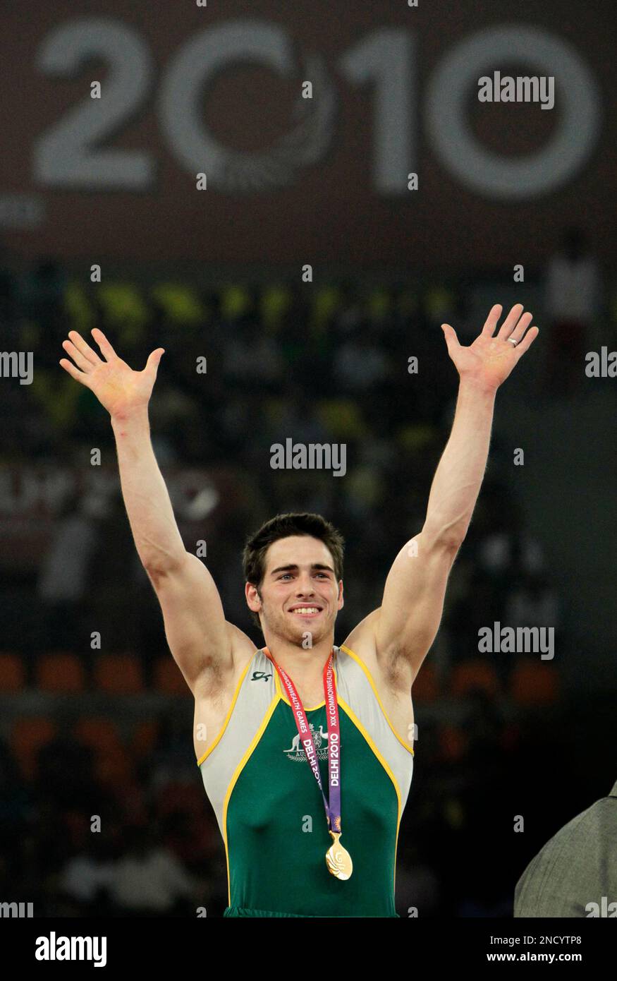 Gold medallist Australian gymnast Thomas Pichler acknowledges at the ...
