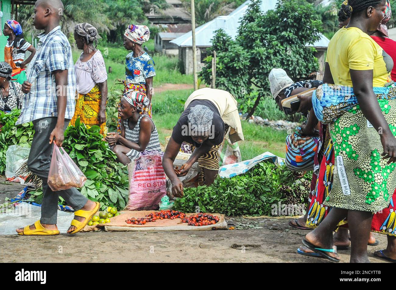 Buying and Selling on a busy Monrovia - Gbarnga Highway. The market is ...