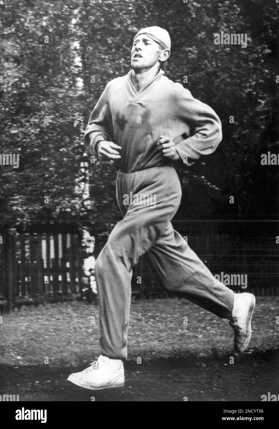 Emil Zatopek, the great Czech runner, trains in Bern, Switzerland ...