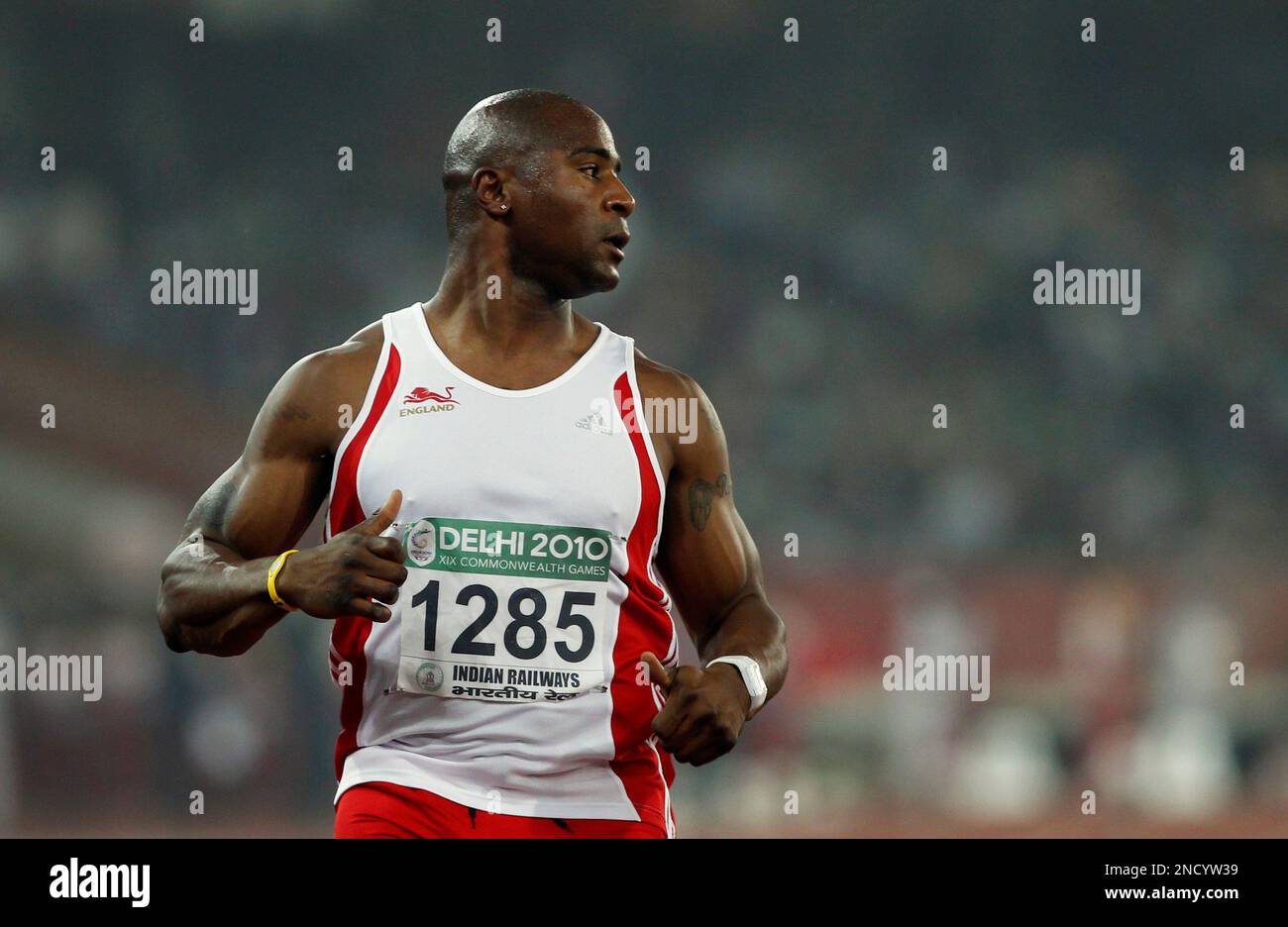 England's Mark Lewis-Francis reacts competing in a Men's 100m semifinal ...