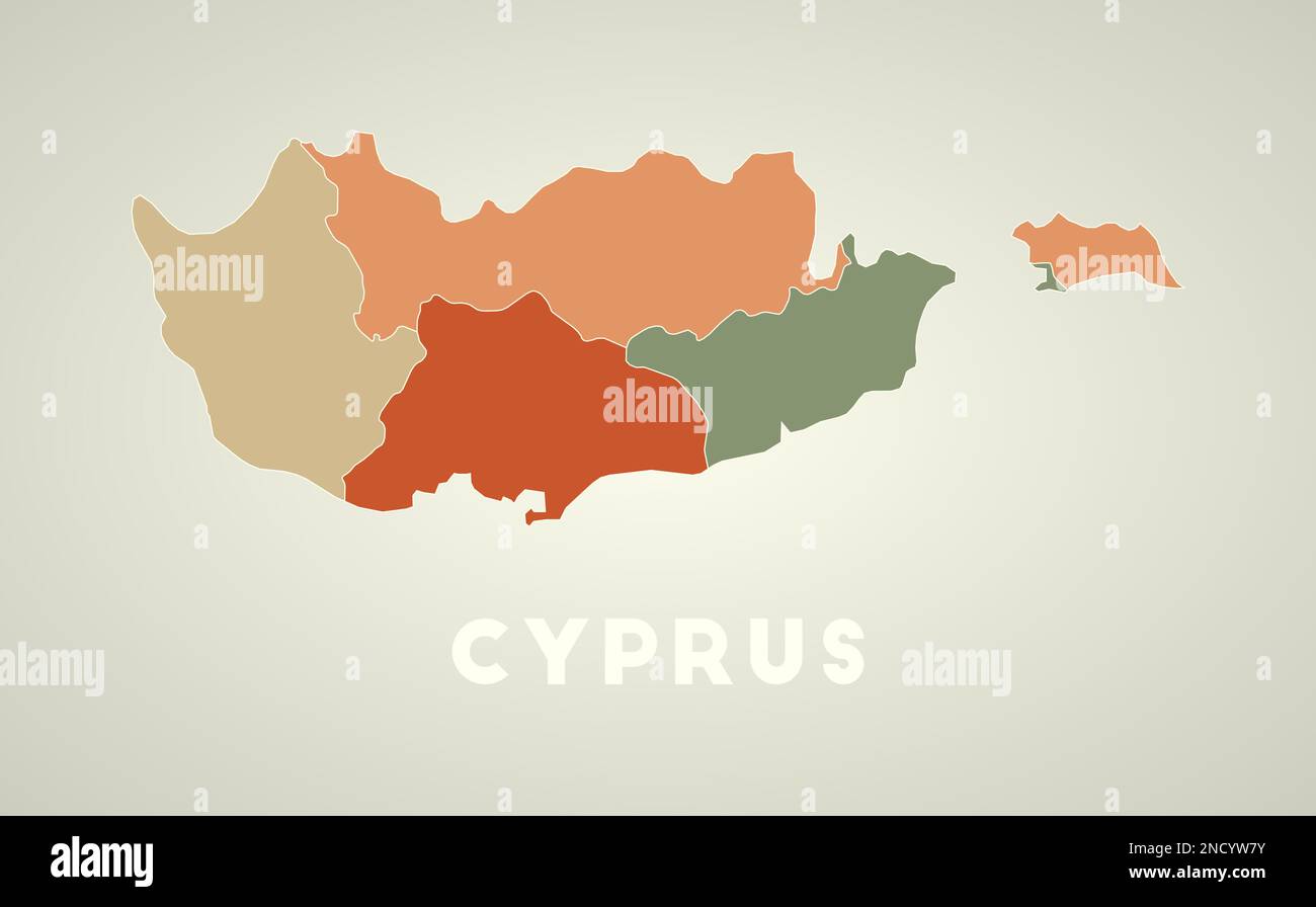 Cyprus poster in retro style. Map of the country with regions in autumn ...