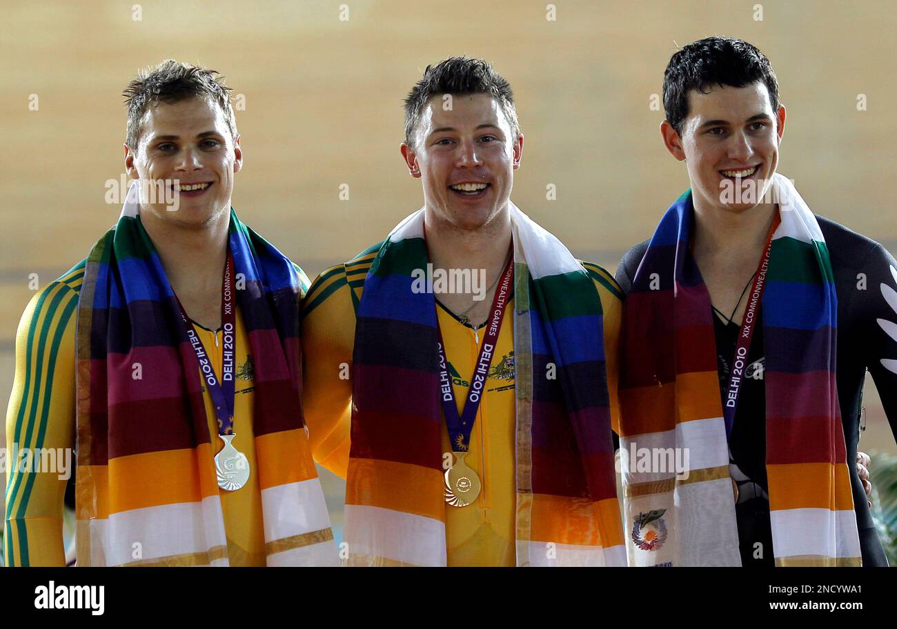 From left to right, Australian cyclist S. Sunderland, Australia's Shane ...
