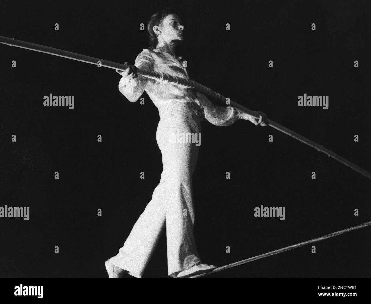 French tightrope walker Philippe Petit walking over Central Park’s ...