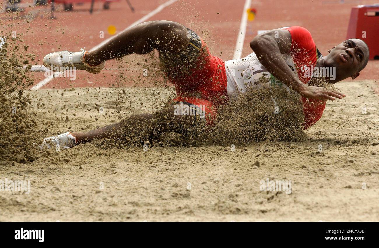 Canada's Jamie Adjetey-Nelson competes in the Decathlon Long Jump ...