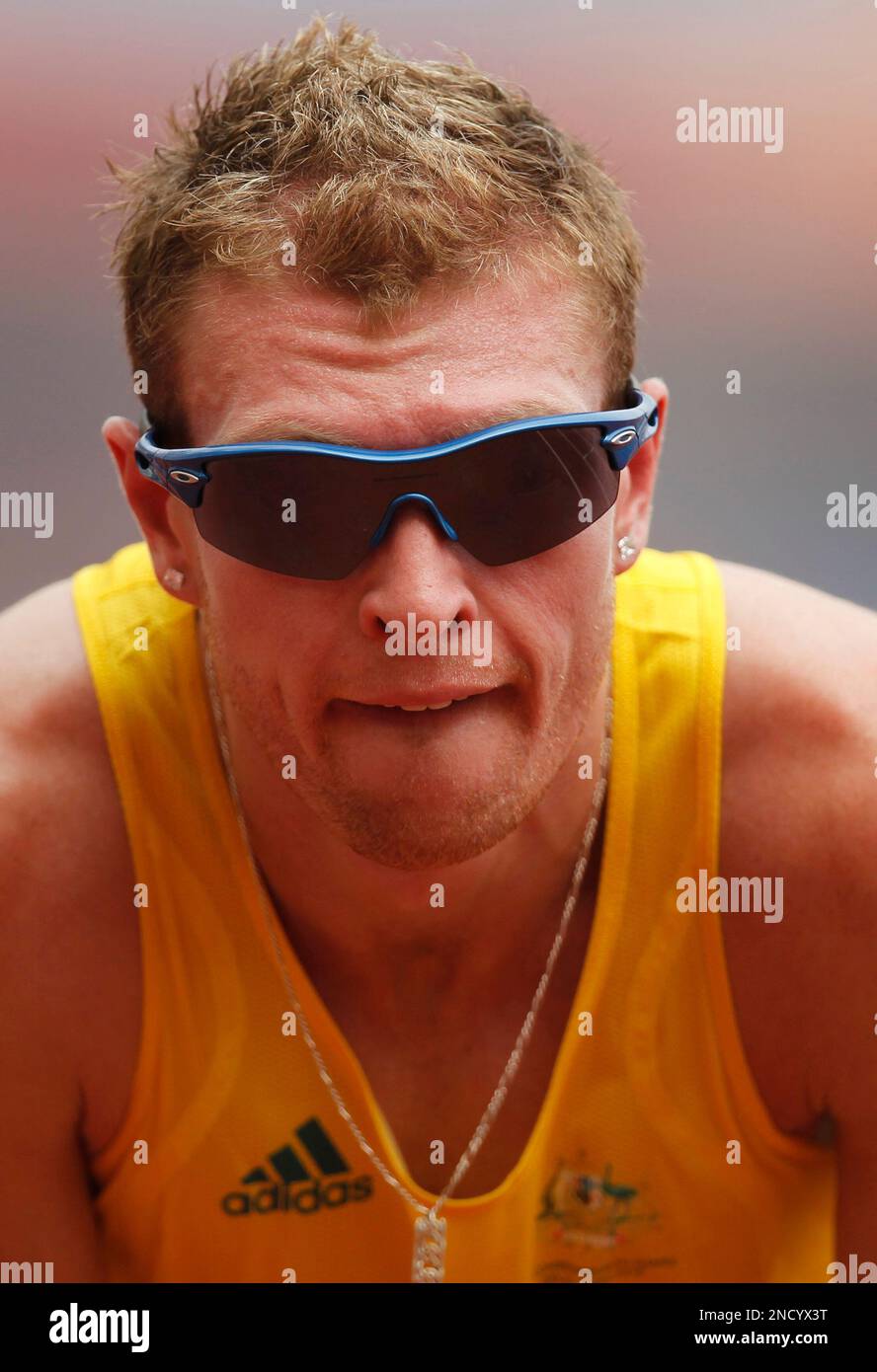 Australia's Joel Milburn reacts after competing in a Men's 400m heat ...
