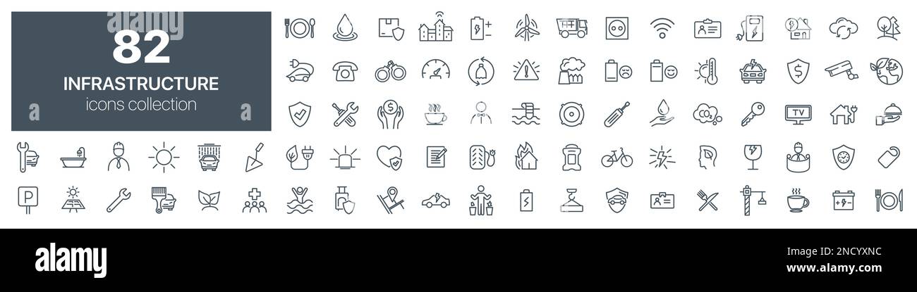Infrastructure and environment line icons collection. Vector ...