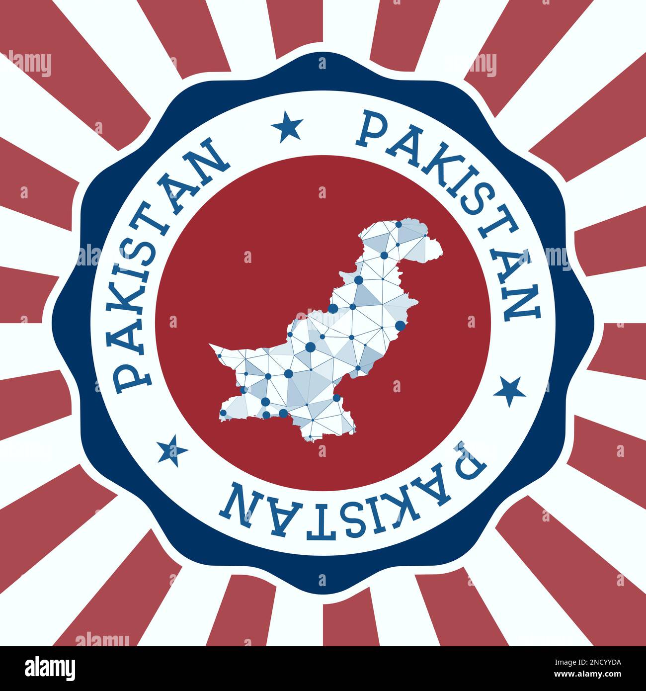 Pakistan Badge. Round logo of country with triangular mesh map and ...