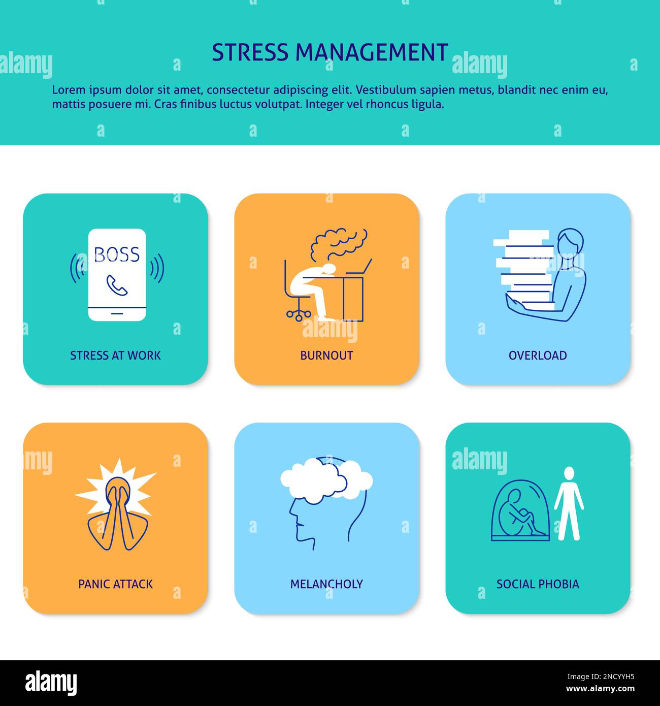 Stress management and burnout banner with place for text. Stressful ...