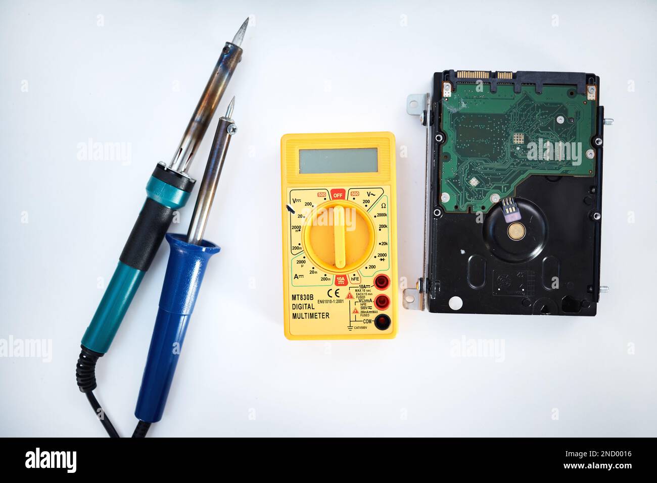 Tools to fix computer parts, hard drive and isolated on white ...