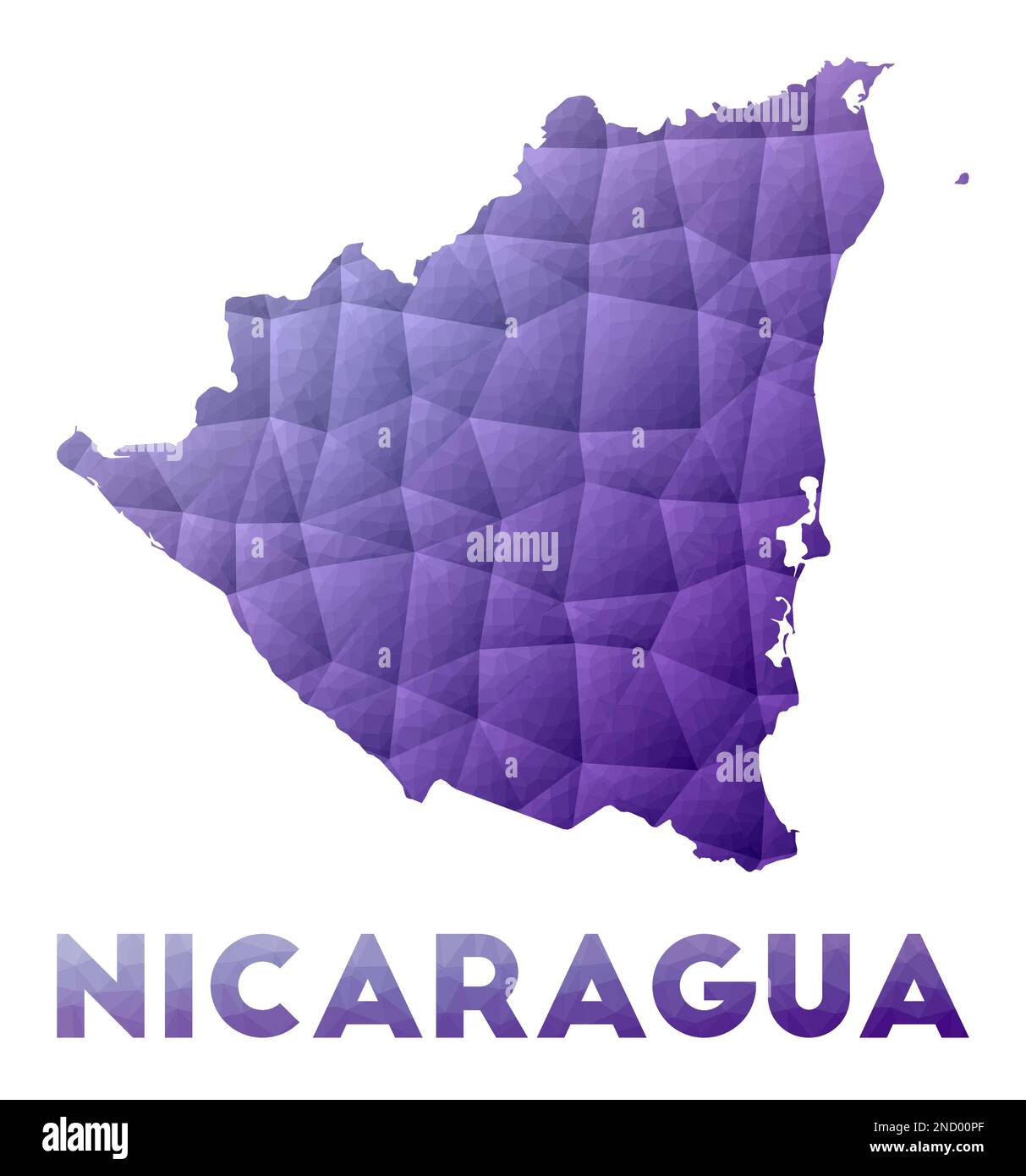 Map of Nicaragua. Low poly illustration of the country. Purple geometric design. Polygonal ...